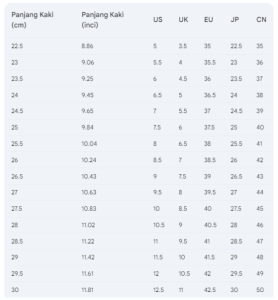6 Panduan Size Chart Sepatu dan Konversi Lengkapnya, Cek!