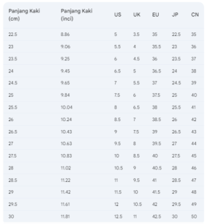 6 Panduan Size Chart Sepatu dan Konversi Lengkapnya, Cek!